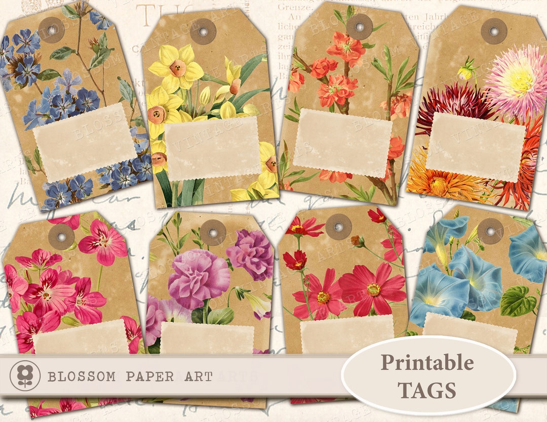 Printable Gift Tags FLORAL Printable Tags Digital Collage Sheet ...