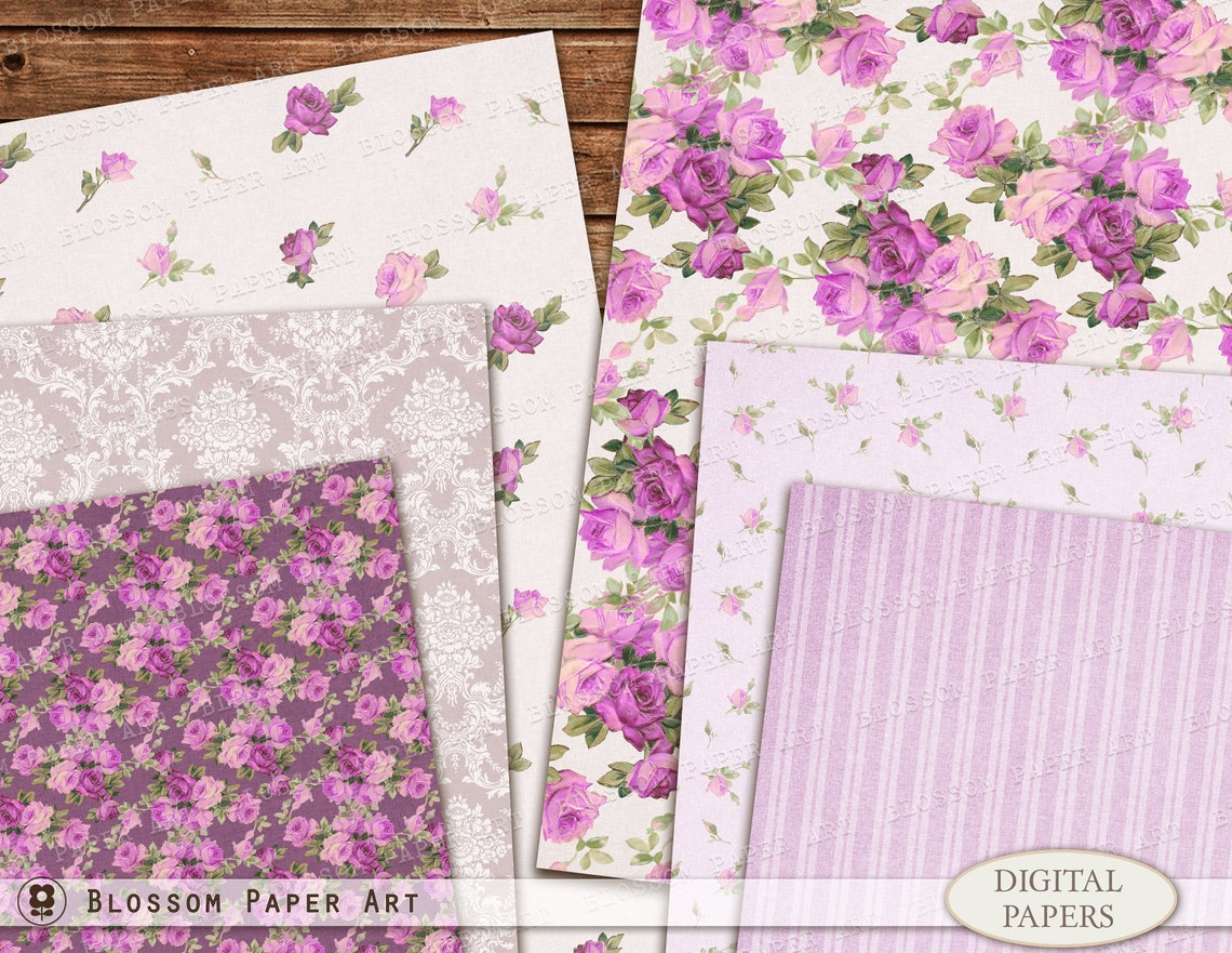 Purple Digital Paper Purple Scrapbook Paper Pack Shabby Chic - Etsy
