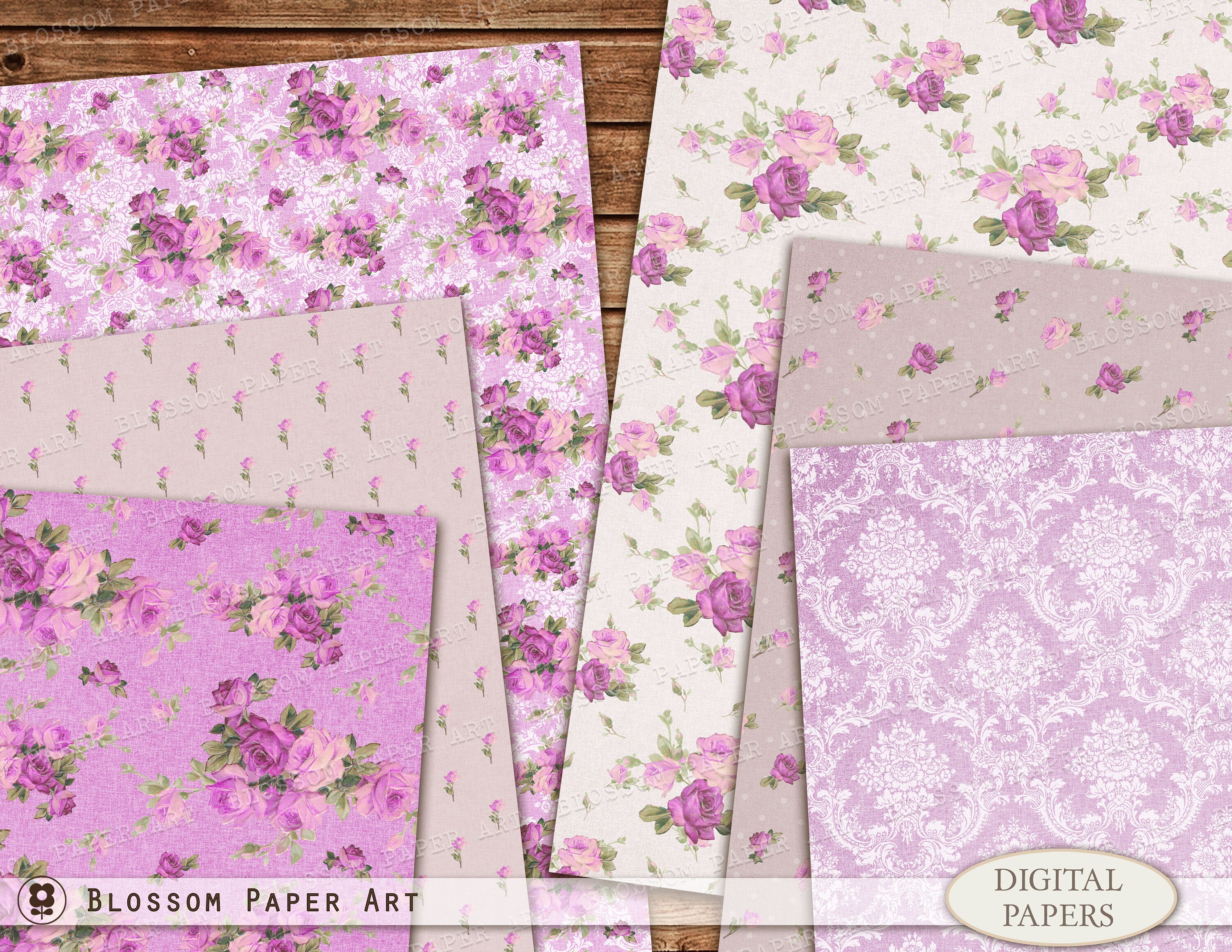 Purple Digital Paper Purple Scrapbook Paper Pack Shabby Chic | Etsy