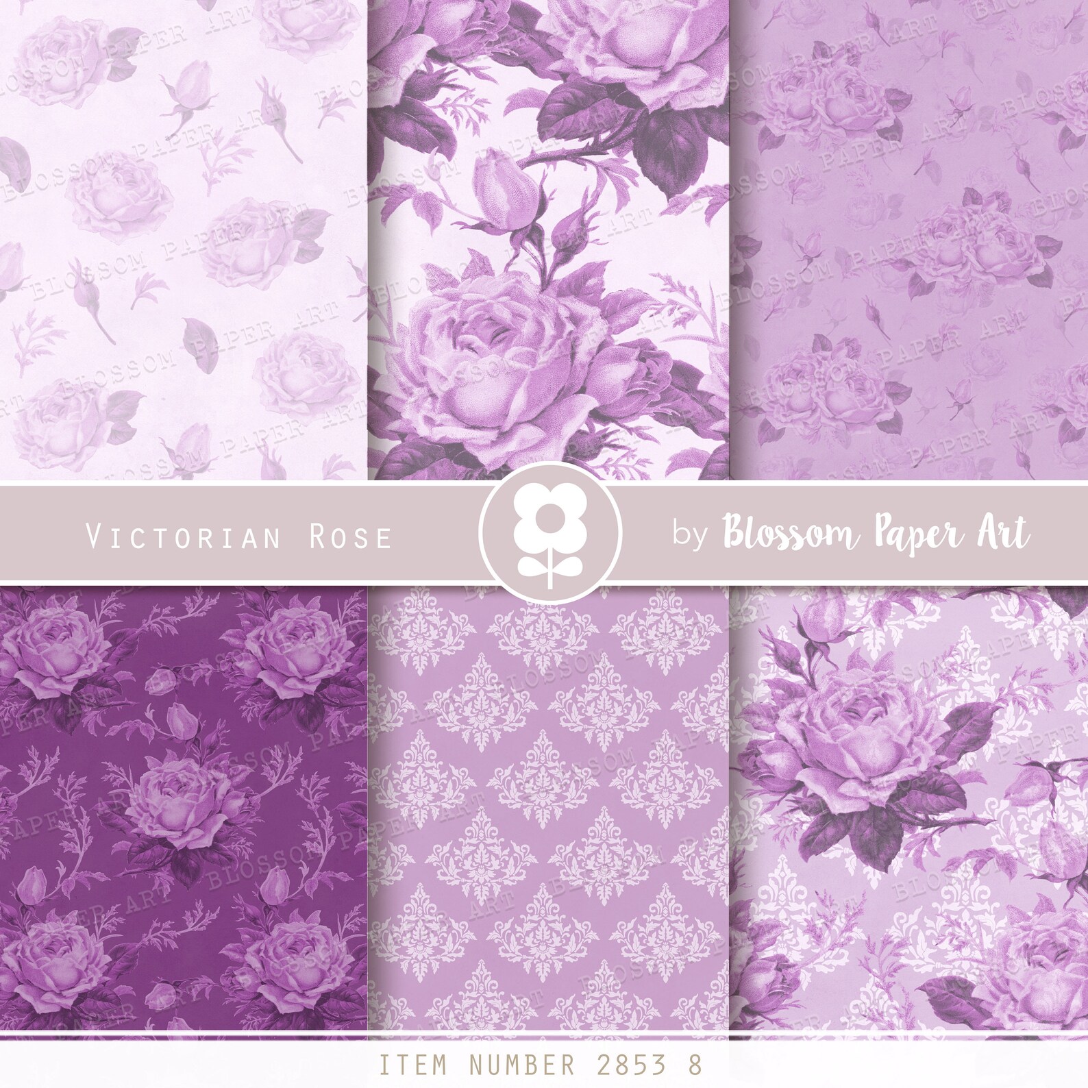 Purple Digital Paper Shabby Chic Scrapbook Paper Pack Roses - Etsy
