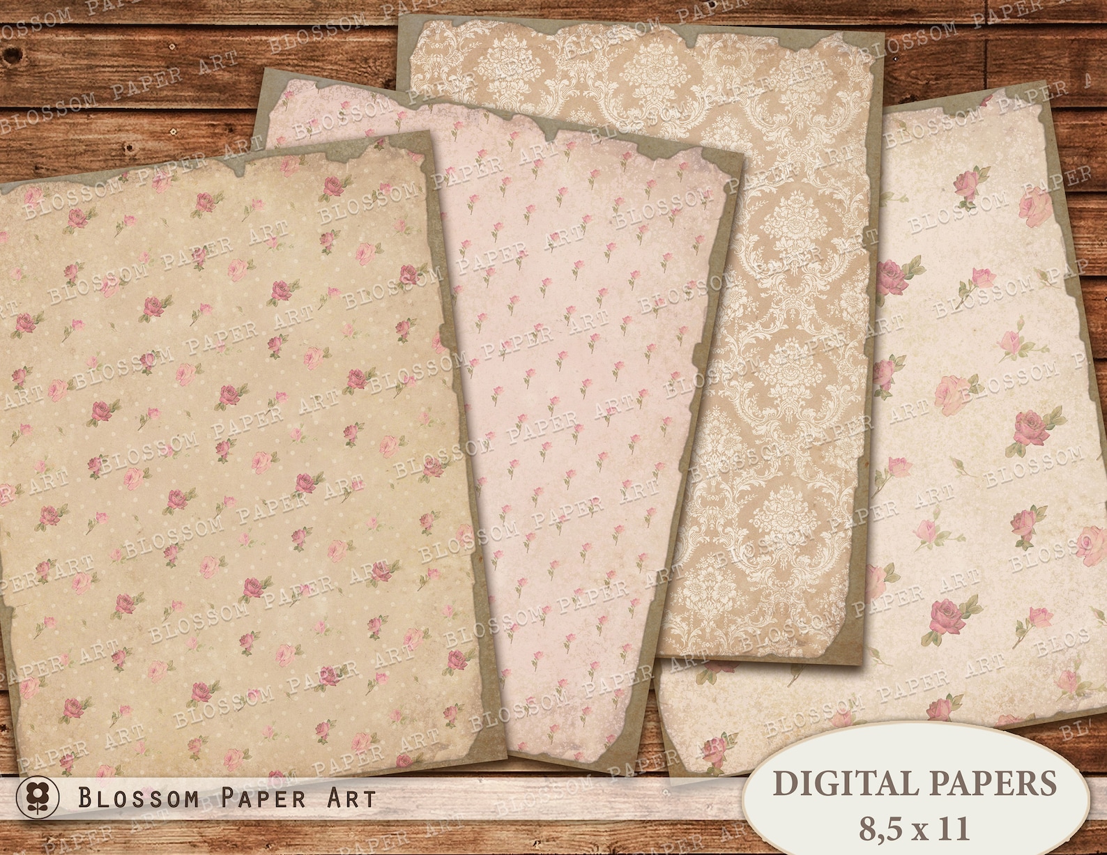 Vintage Roses Scrapbook Paper Floral Paper A4 85x11 Sheets - Etsy
