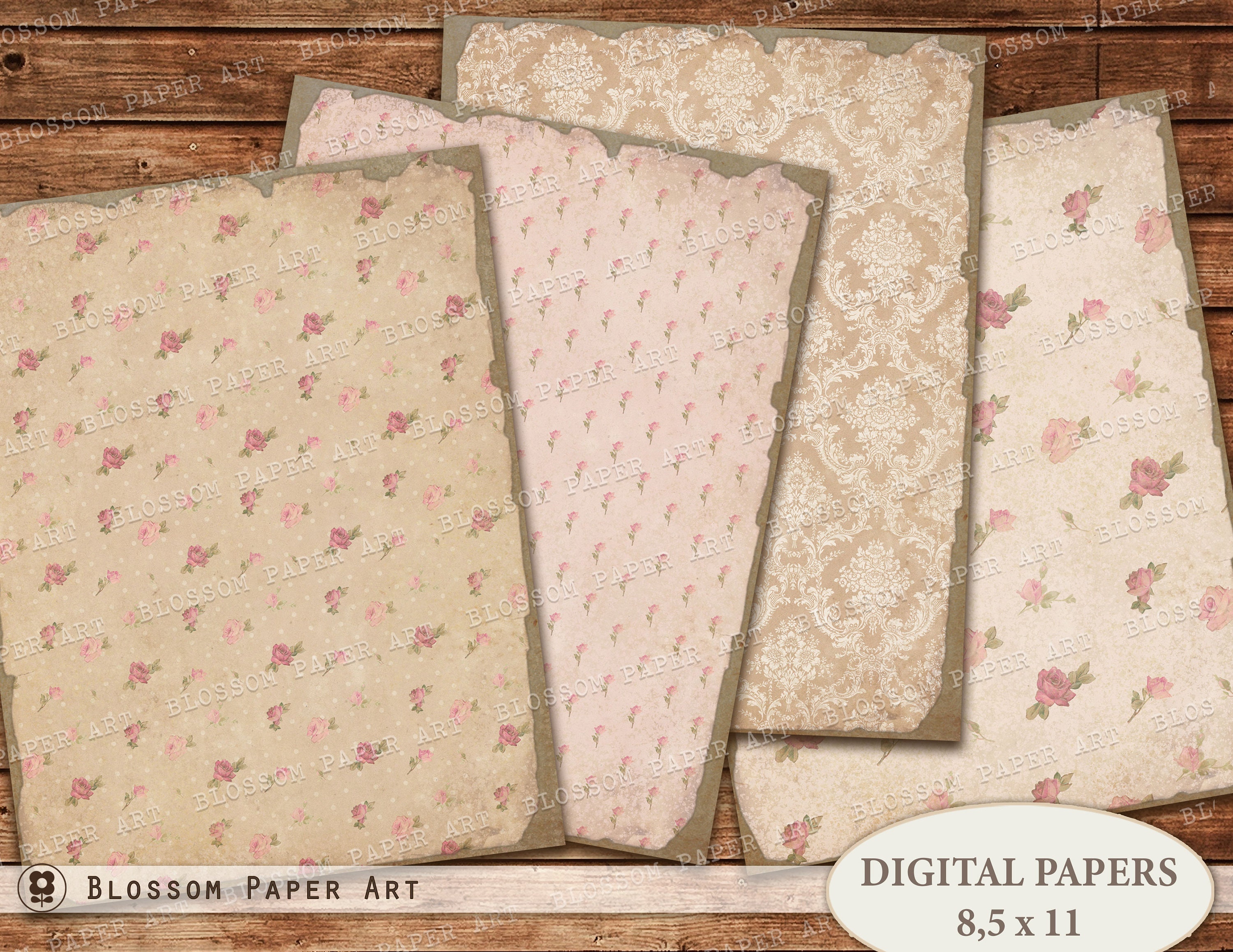 Vintage Roses Scrapbook Paper Floral Paper A4 85x11 Sheets | Etsy