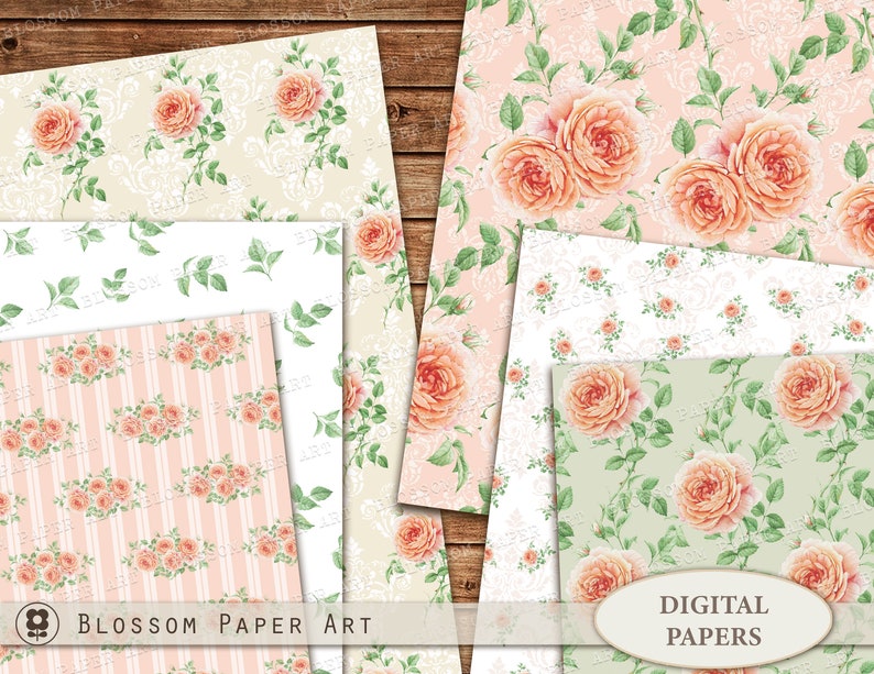 Floral Digital Papers Roses Digital Paper Pack Scrapbook | Etsy
