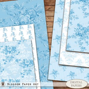 Light Blue Floral Digital Paper, Rose Digital Paper Pack, Floral ...