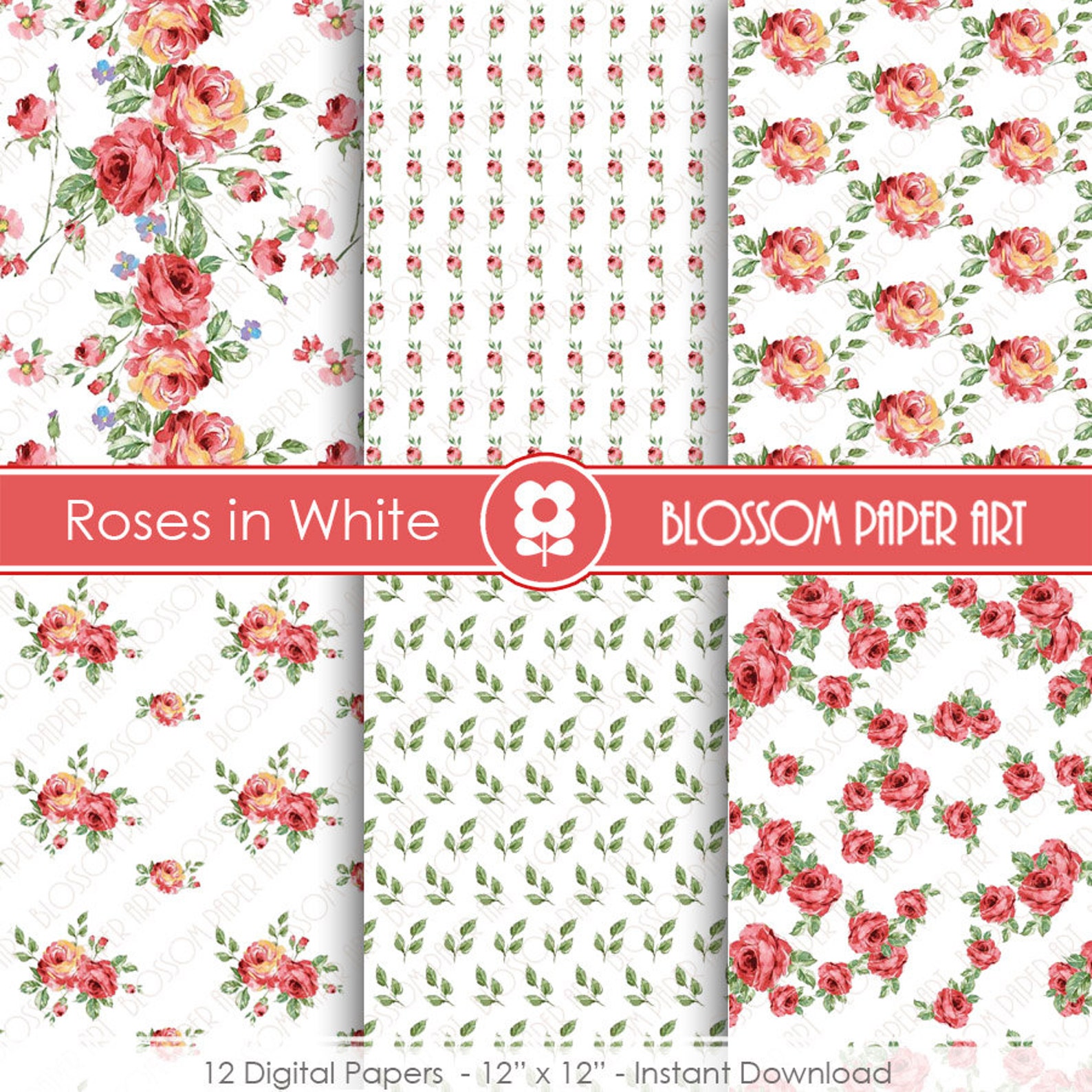 Rose Digital Paper Rose Digital Paper Scrapbooking Pack - Etsy