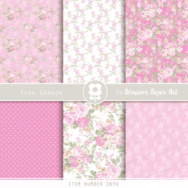 Pink Roses Digital Paper Pack: Shabby Chic Scrapbook Paper (instant ...