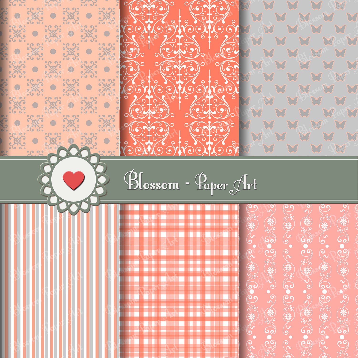 Digital Paper Peach and Grey Digital Paper Pack Scrapbooking - Etsy
