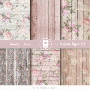 Wood Texture Paper, Shabby Chic Digital Paper Pack, Roses Scrapbook ...