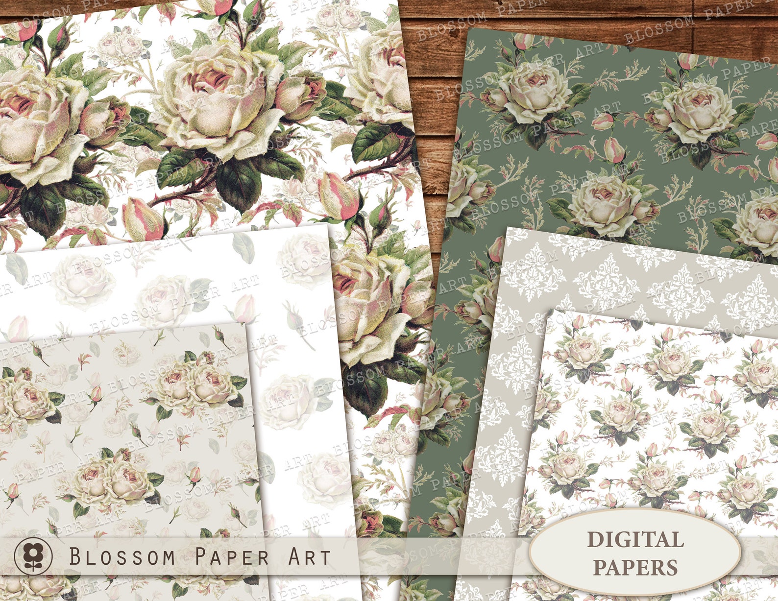 Shabby Chic Digital Paper Pack Vintage Digital Paper Roses - Etsy