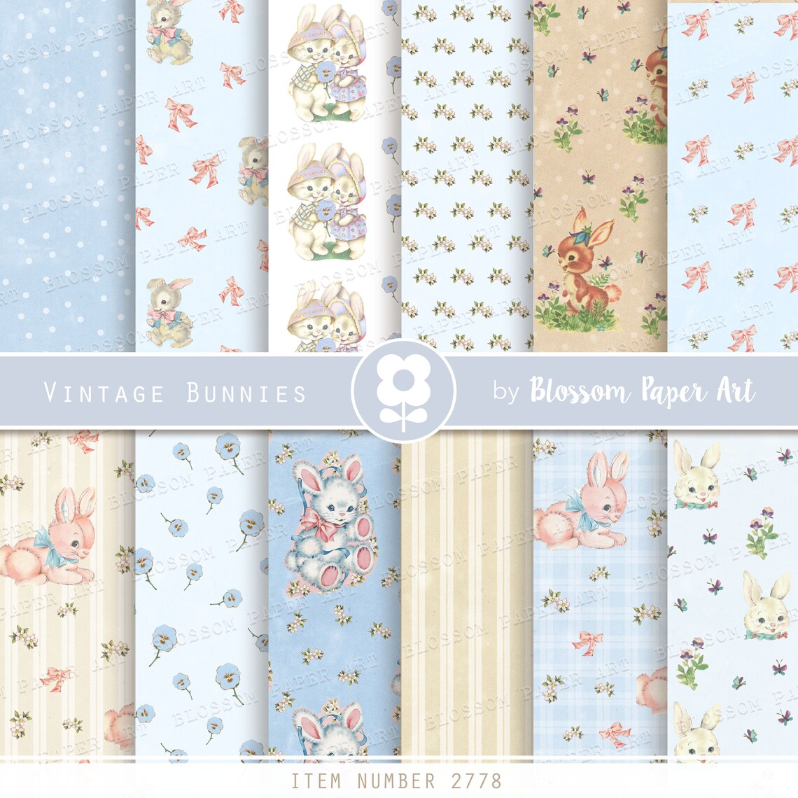 Baby Boy Digital Paper Nursery Scrapbook Paper Pack Bunnies | Etsy