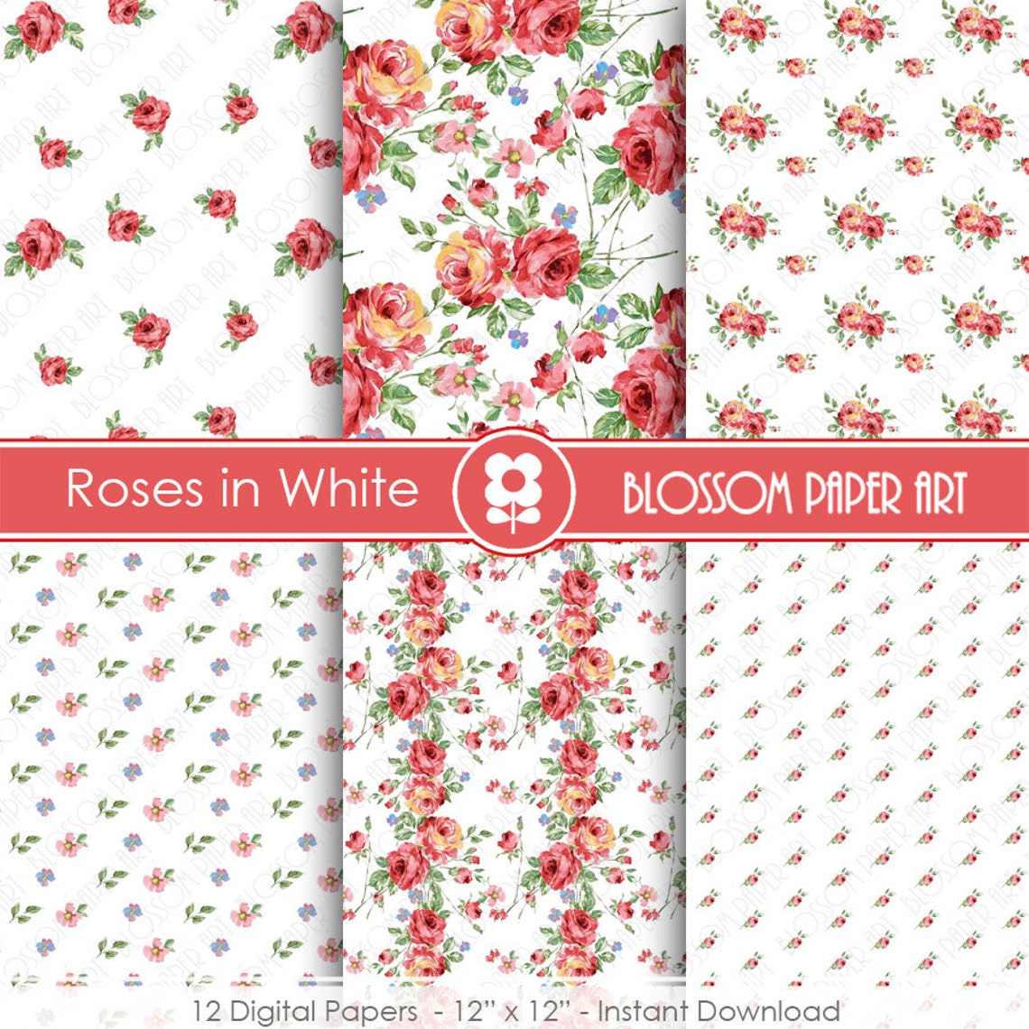 Rose Digital Paper Rose Digital Paper Scrapbooking Pack - Etsy