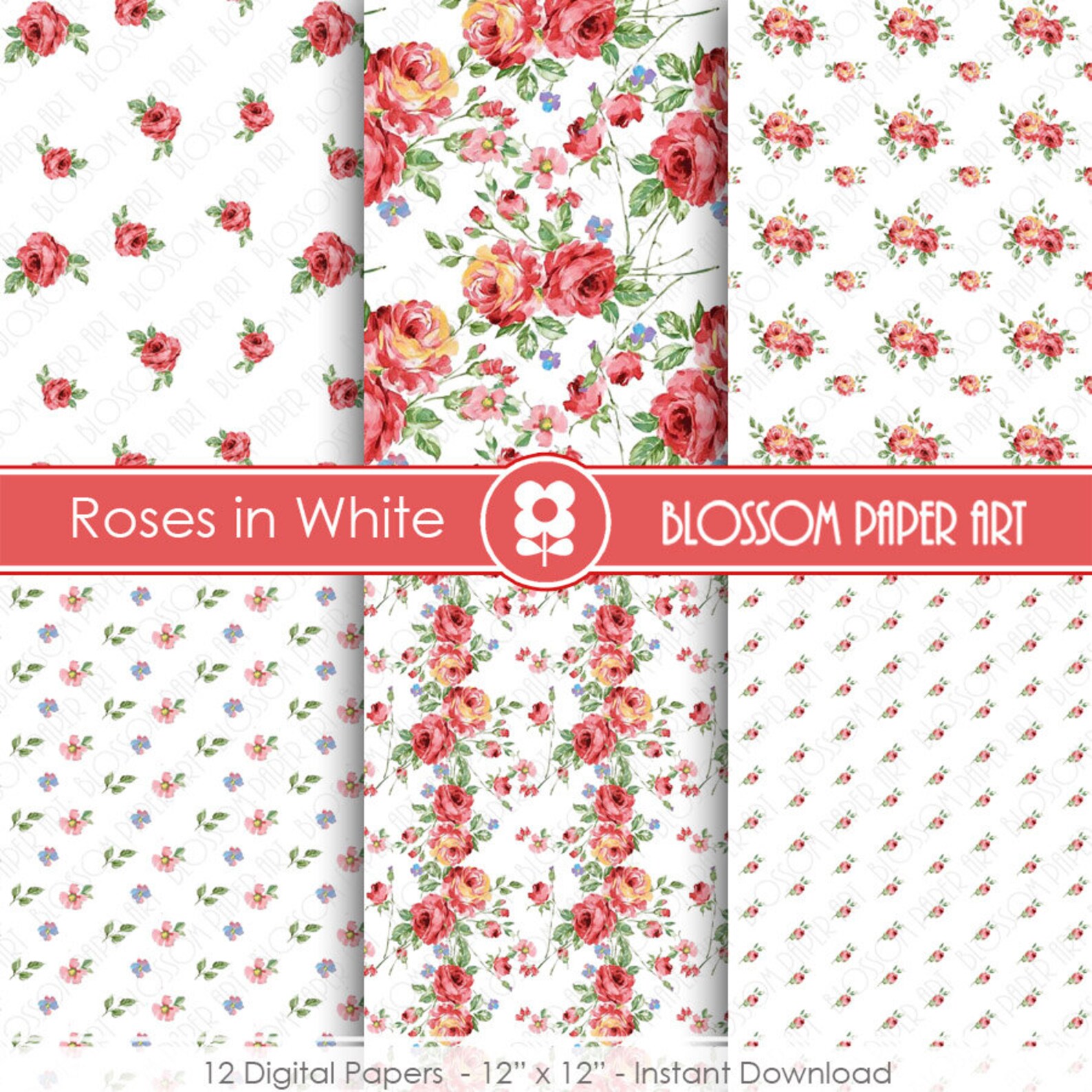 Rose Digital Paper Rose Digital Paper Scrapbooking Pack - Etsy