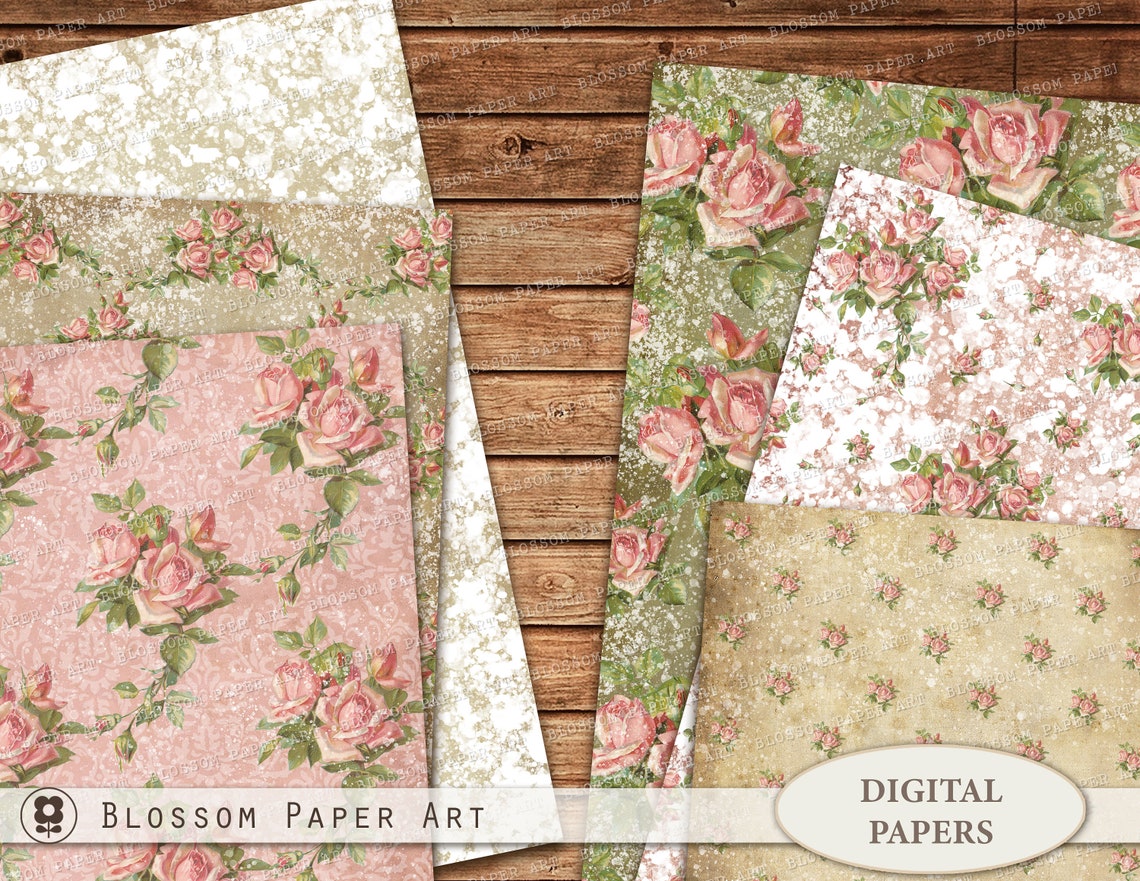 Floral Digital Paper Shabby Chic Digital Paper Pack Vintage - Etsy