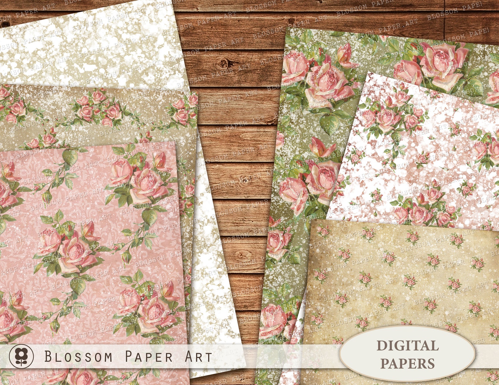 Floral Digital Paper Shabby Chic Digital Paper Pack Vintage - Etsy