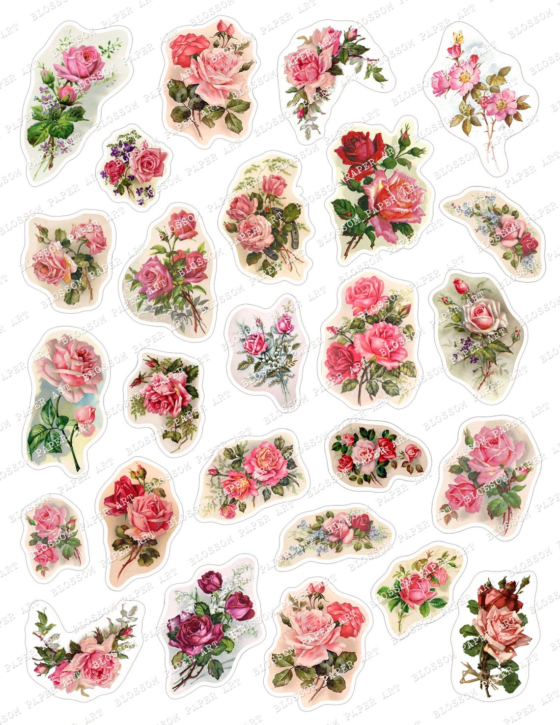 VINTAGE ROSES Printable Stickers Digital Collage Printable - Etsy