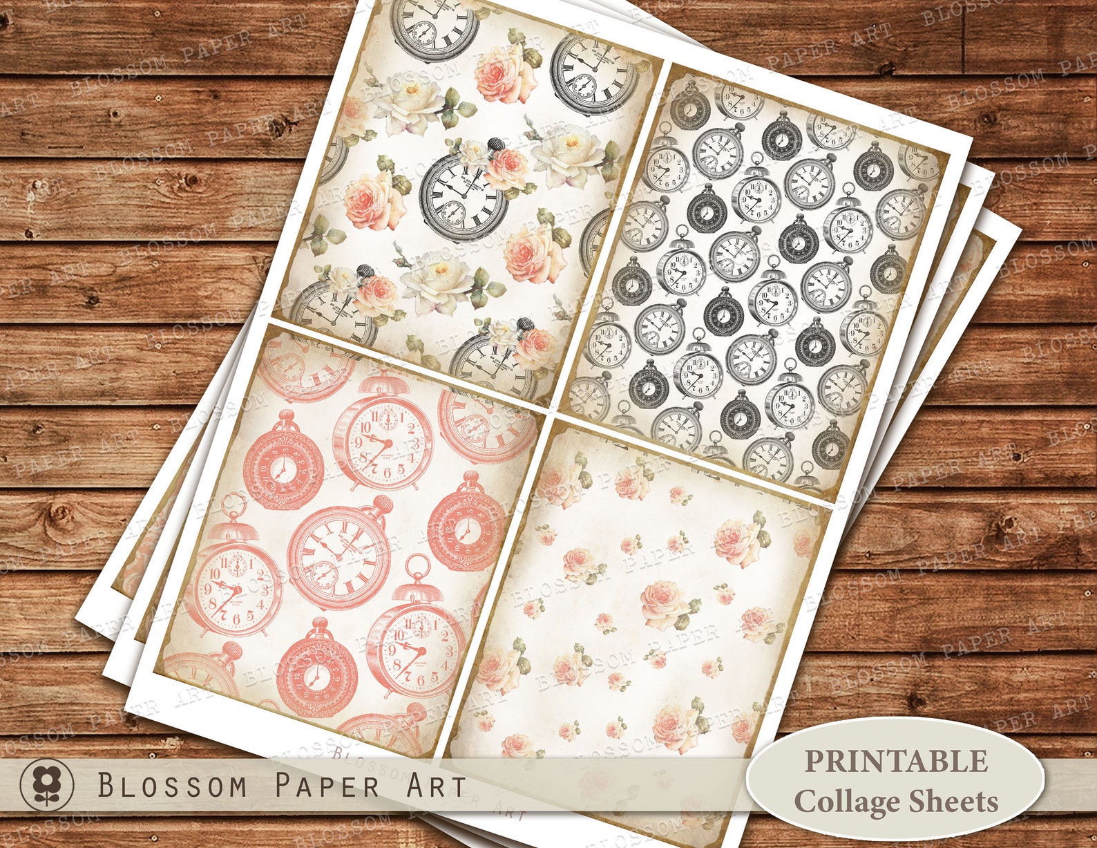 Digital Paper VINTAGE FLOWERS Digital Collage Sheet Digital - Etsy
