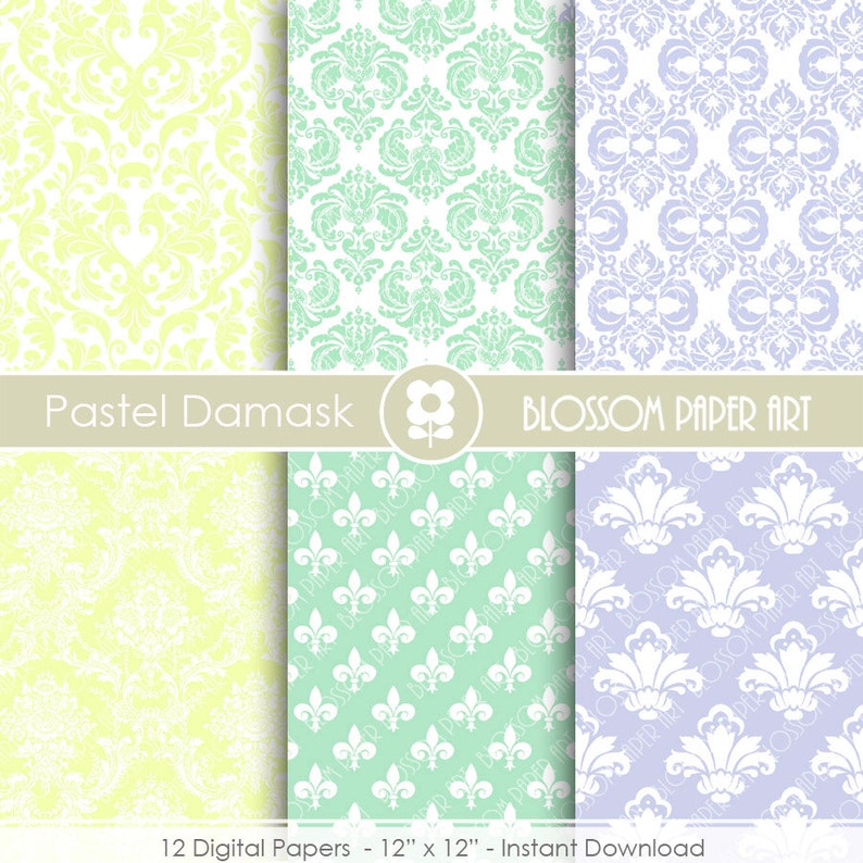 Pastel Digital Paper Damask Digital Paper Pastel Scrapbook - Etsy