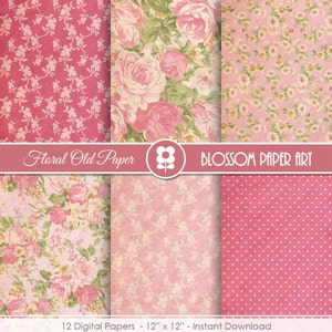 Pink Floral Digital Paper, Shabby Chic Digital Paper Pack, Vintage ...