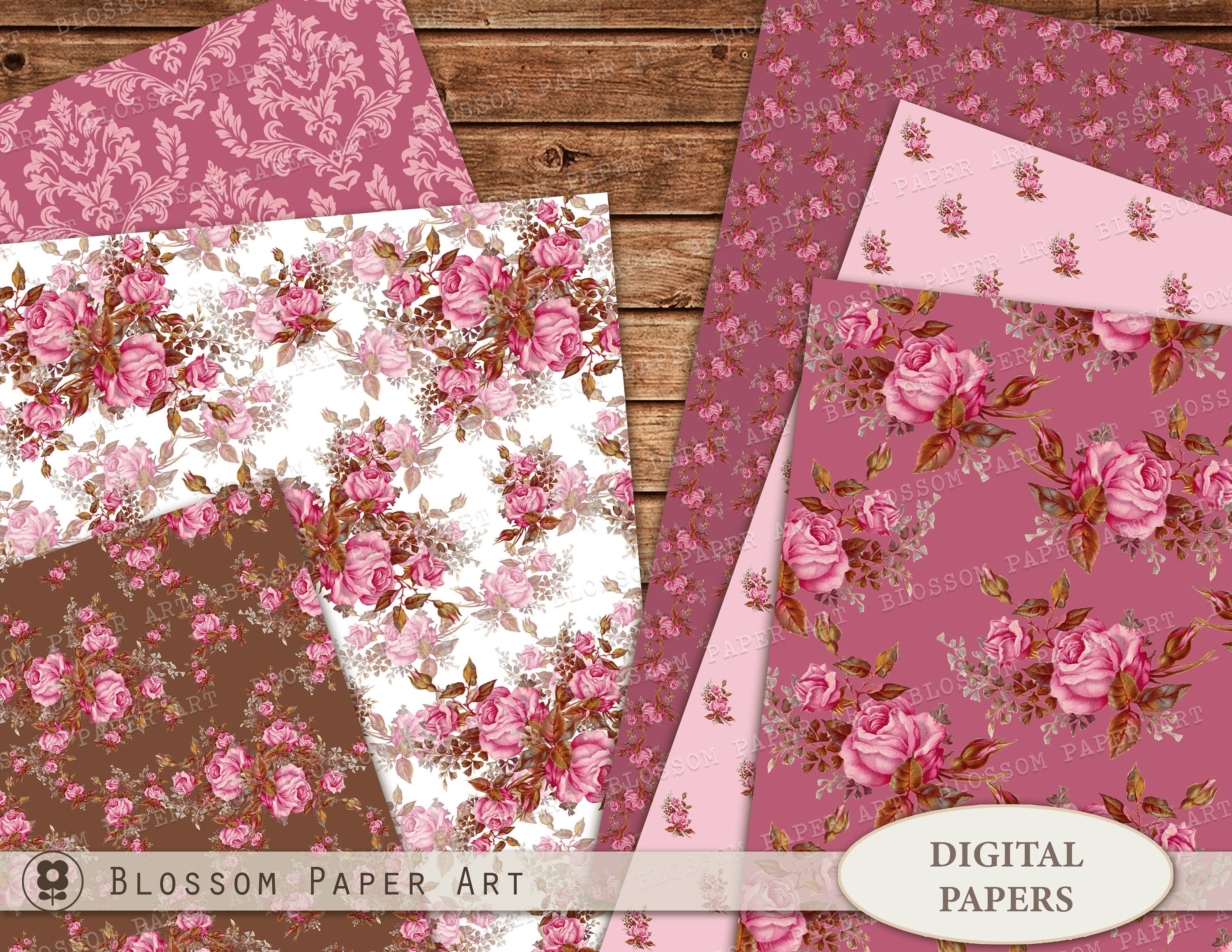 ROSES Digital Papers Pink Scrapbook Paper Pack Digital Paper - Etsy