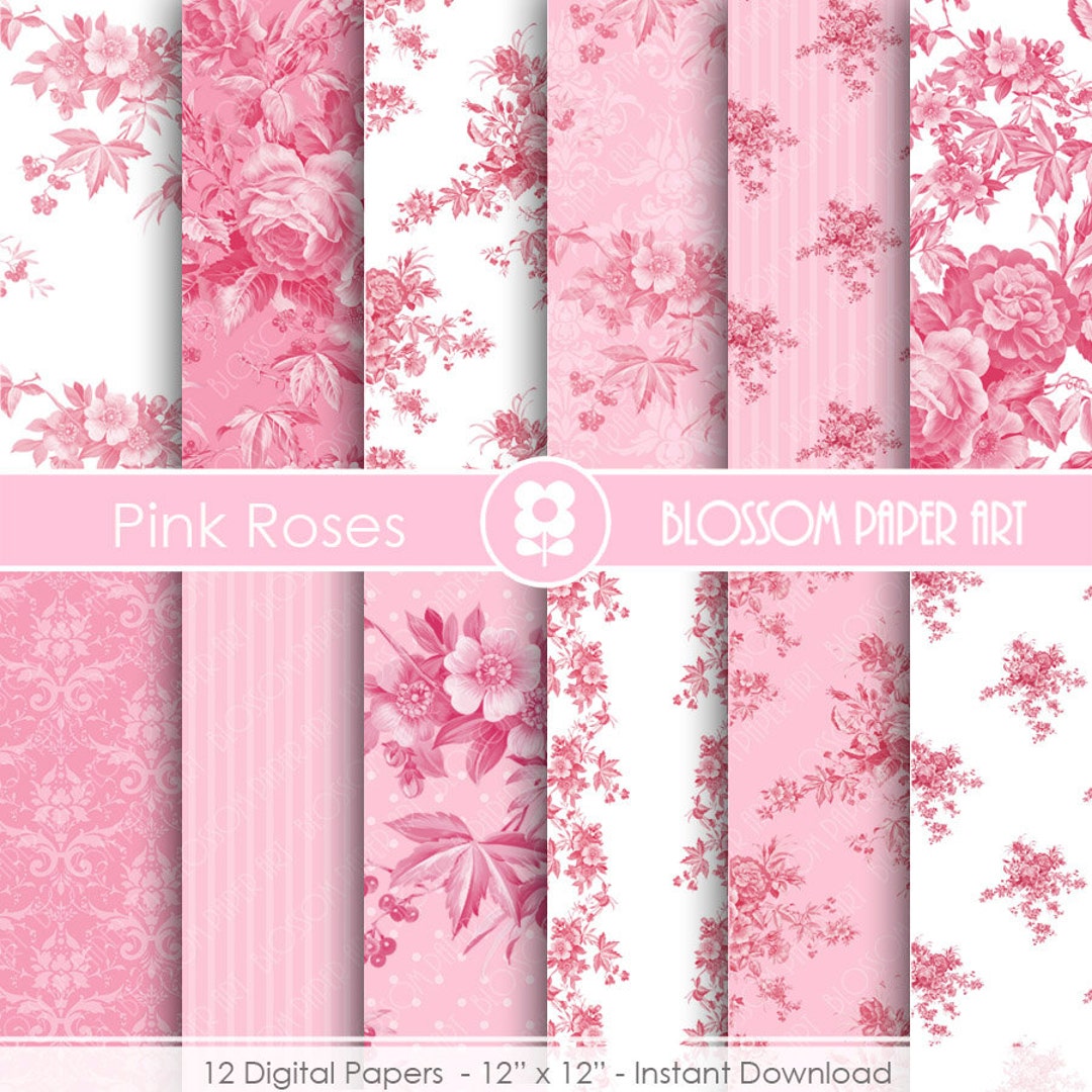 Pink Rose Digital Paper Floral Digital Paper Pack Pink - Etsy