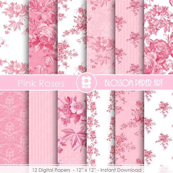 Pink Rose Digital Paper Floral Digital Paper Pack Pink - Etsy