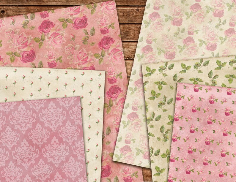 Rose Digital Paper Floral Digital Vintage Paper Pack - Etsy