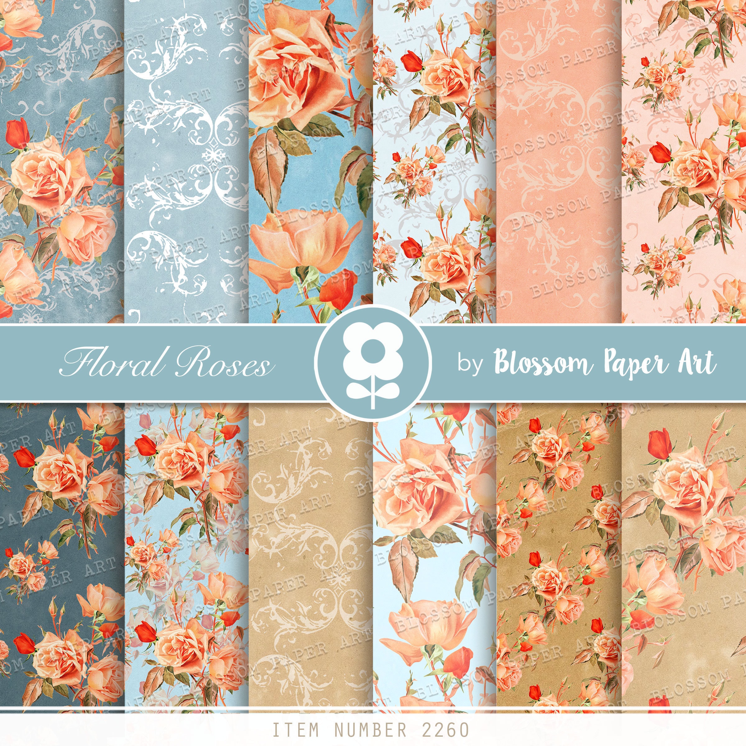 Rose Digital Paper Floral Digital Paper Pack Roses Collage | Etsy
