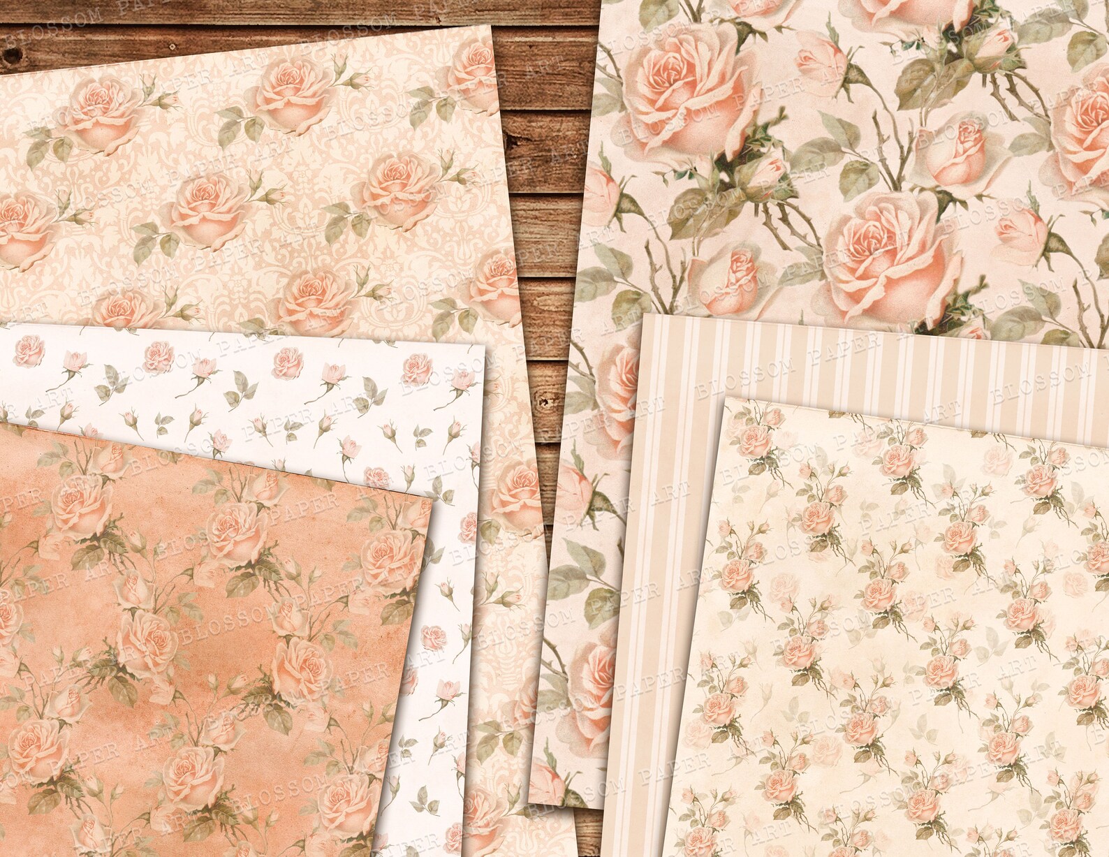 Shabby Chic Roses Digital Paper Pack, Vintage Journaling (instant ...
