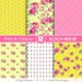 Pink Floral Papers, Yellow Floral Paper Pack, Digital Scrapbooking ...