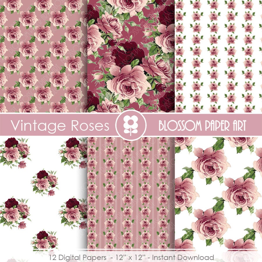 Rose Digital Paper Plum Digital Paper Pack Wedding - Etsy