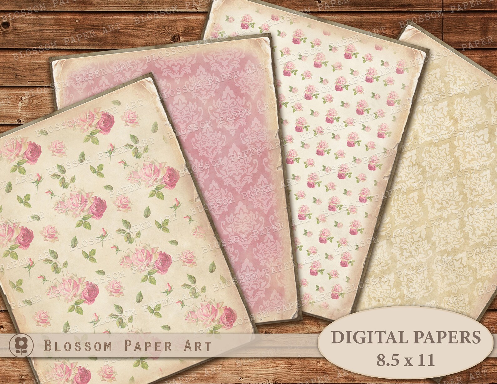 Vintage Digital Paper Shabby Roses Pink Scrapbook Paper - Etsy