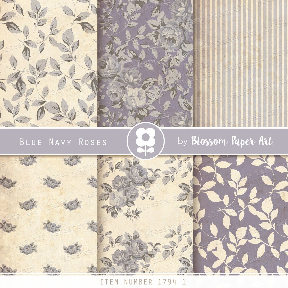 Blue Digital Paper Blue Navy Digital Paper Pack Junk Journal - Etsy