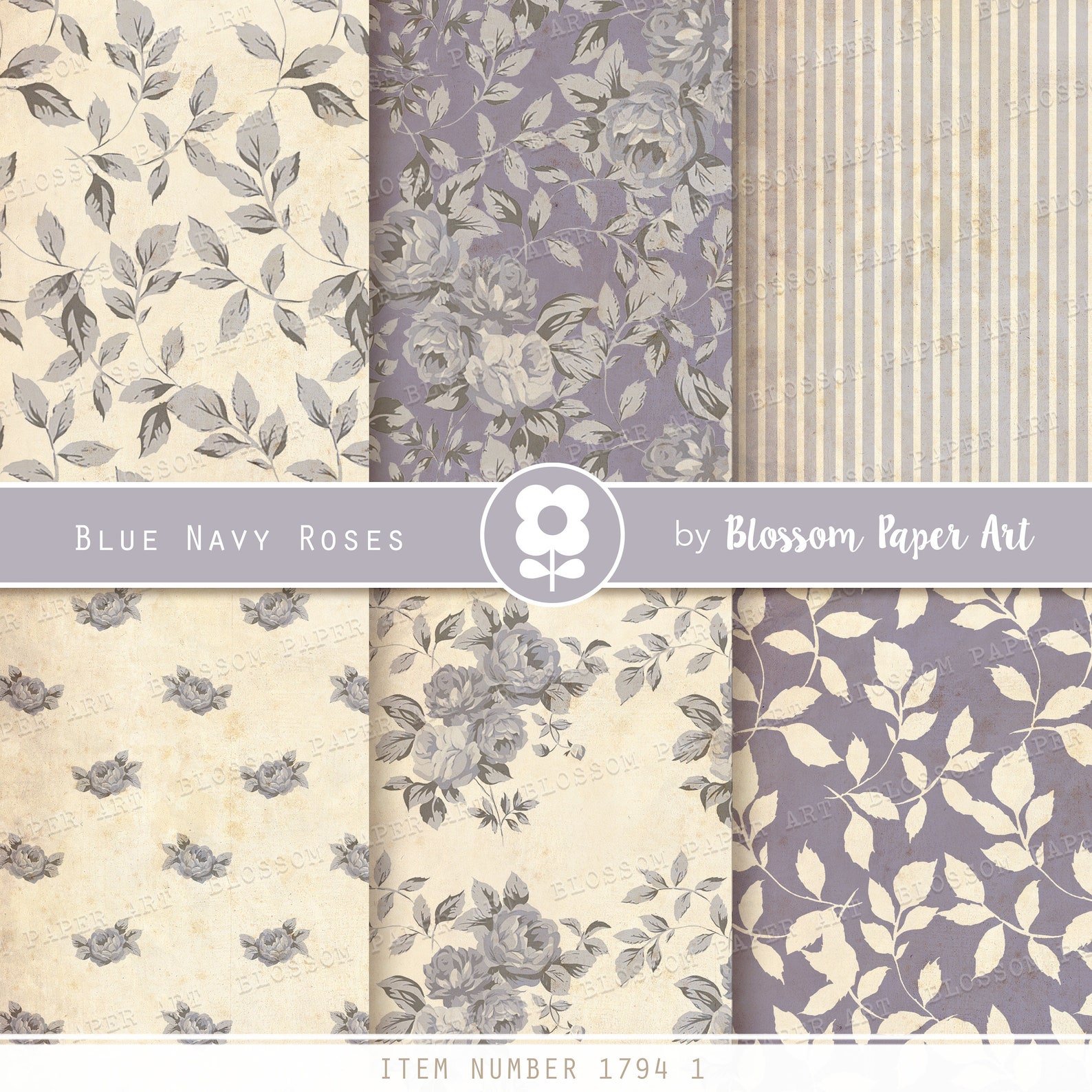 Blue Digital Paper Blue Navy Digital Paper Pack Junk Journal - Etsy