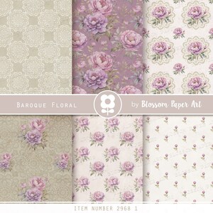 Vintage Purple Floral Digital Paper Pack: Shabby Chic Scrapbook ...