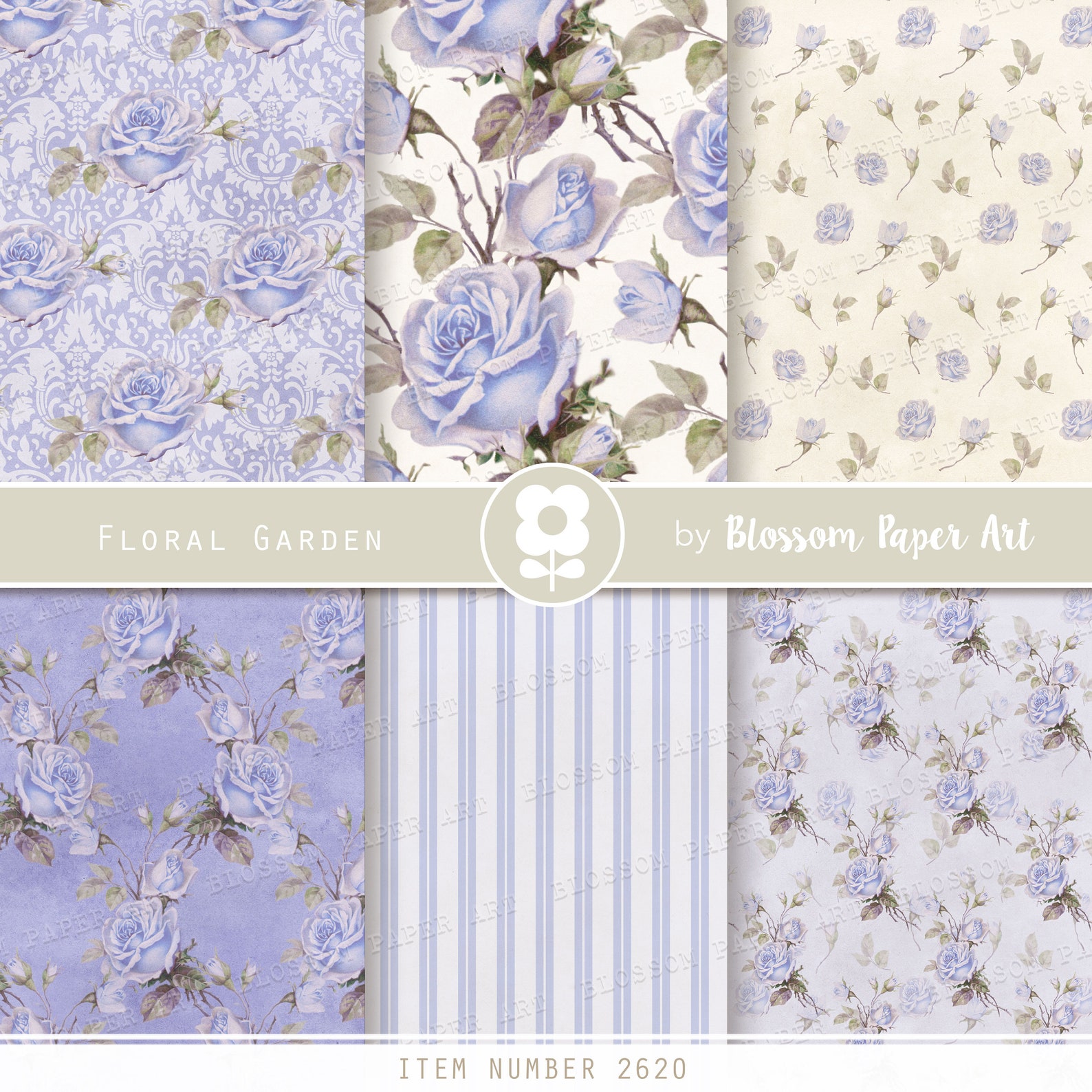 Blue Scrapbook Paper Vintage Digital Paper Rose Collage | Etsy