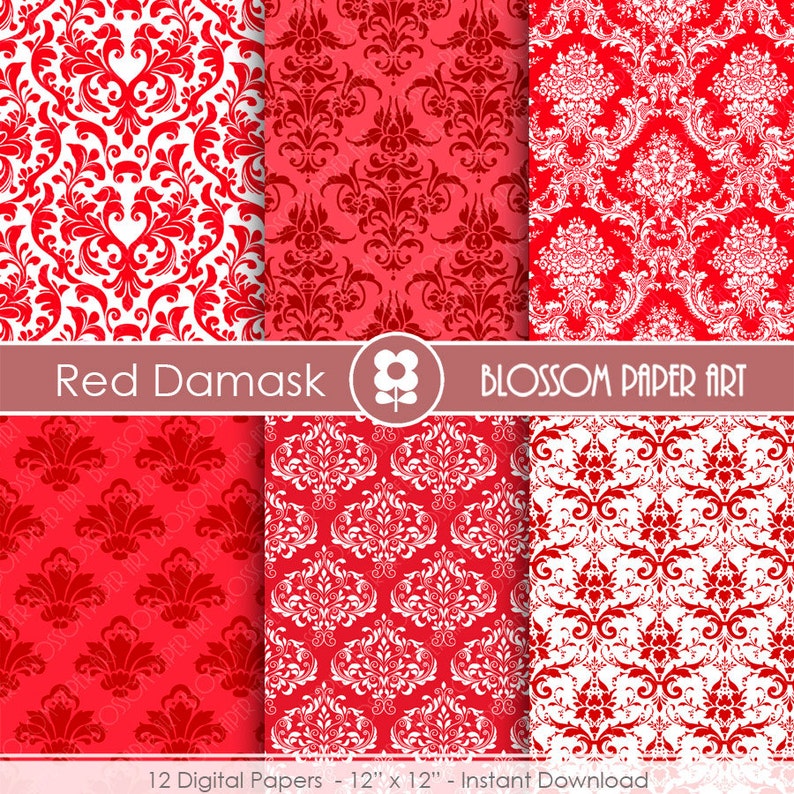 Red Digital Paper Damask Red Digital Paper Pack Red Damask - Etsy