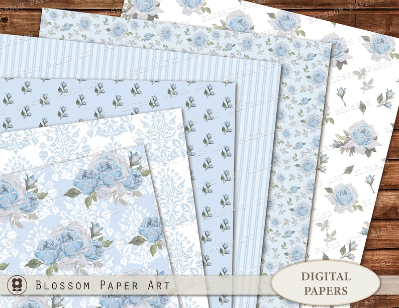 Vintage Light Blue Roses Digital Paper Pack (instant Download) - 2828 ...