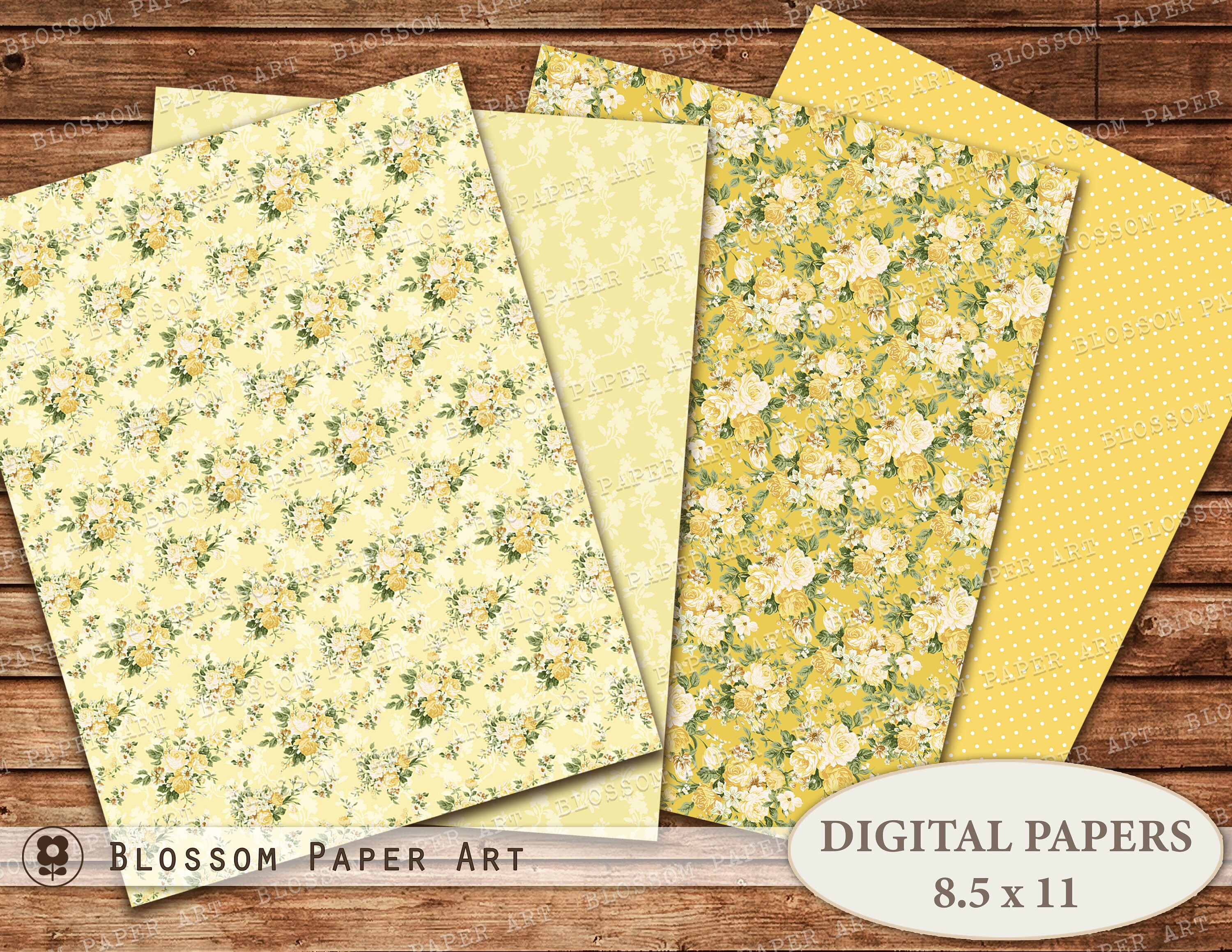 Yellow Digital Paper Floral Scrapbook Paper 85x11 Papers | Etsy