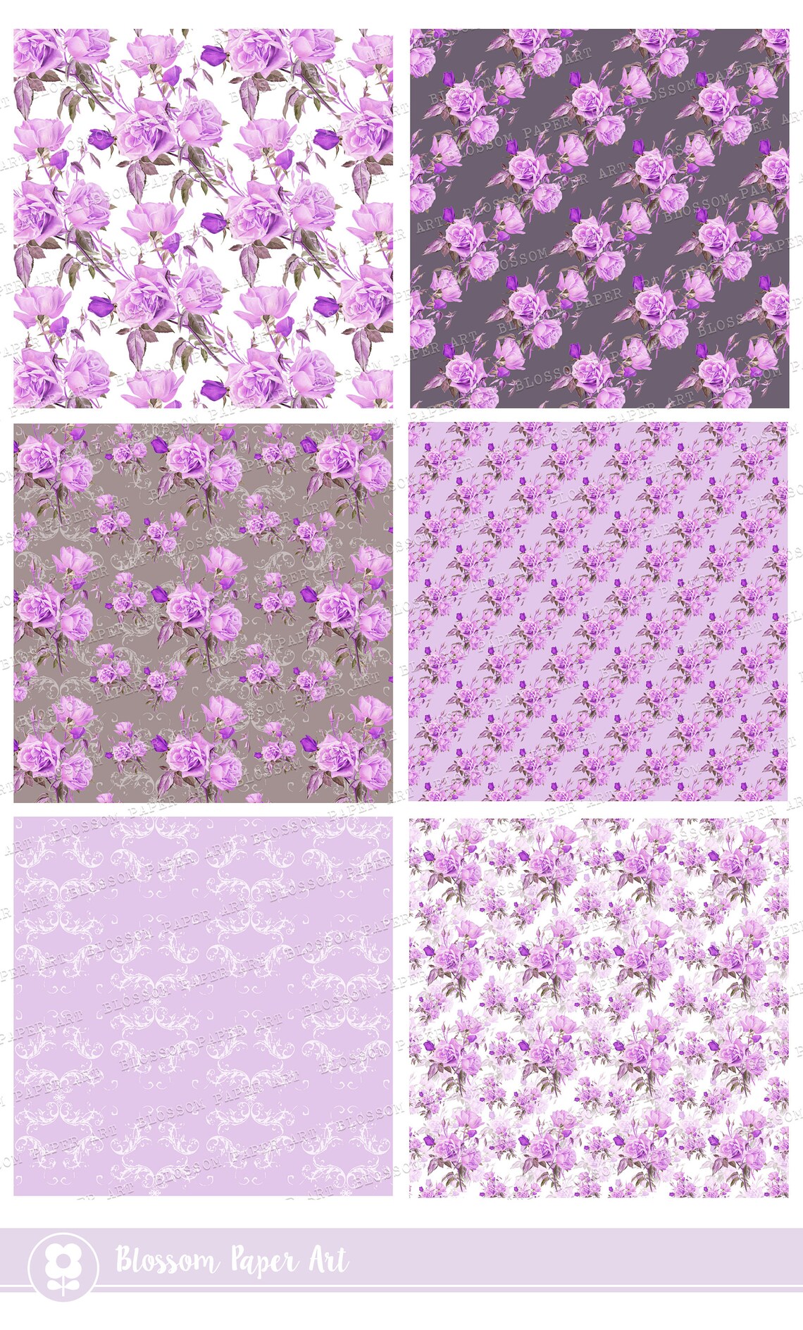 FLORAL Digital Paper Purple Floral Digital Paper Pack Floral - Etsy