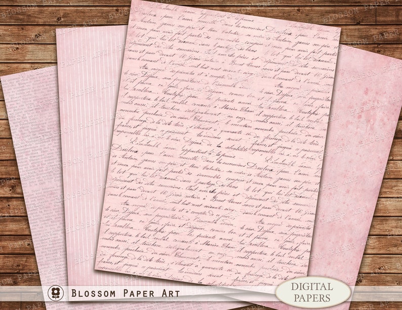 Vintage Pink Digital Paper: Floral Ephemera Textures (digital Download ...