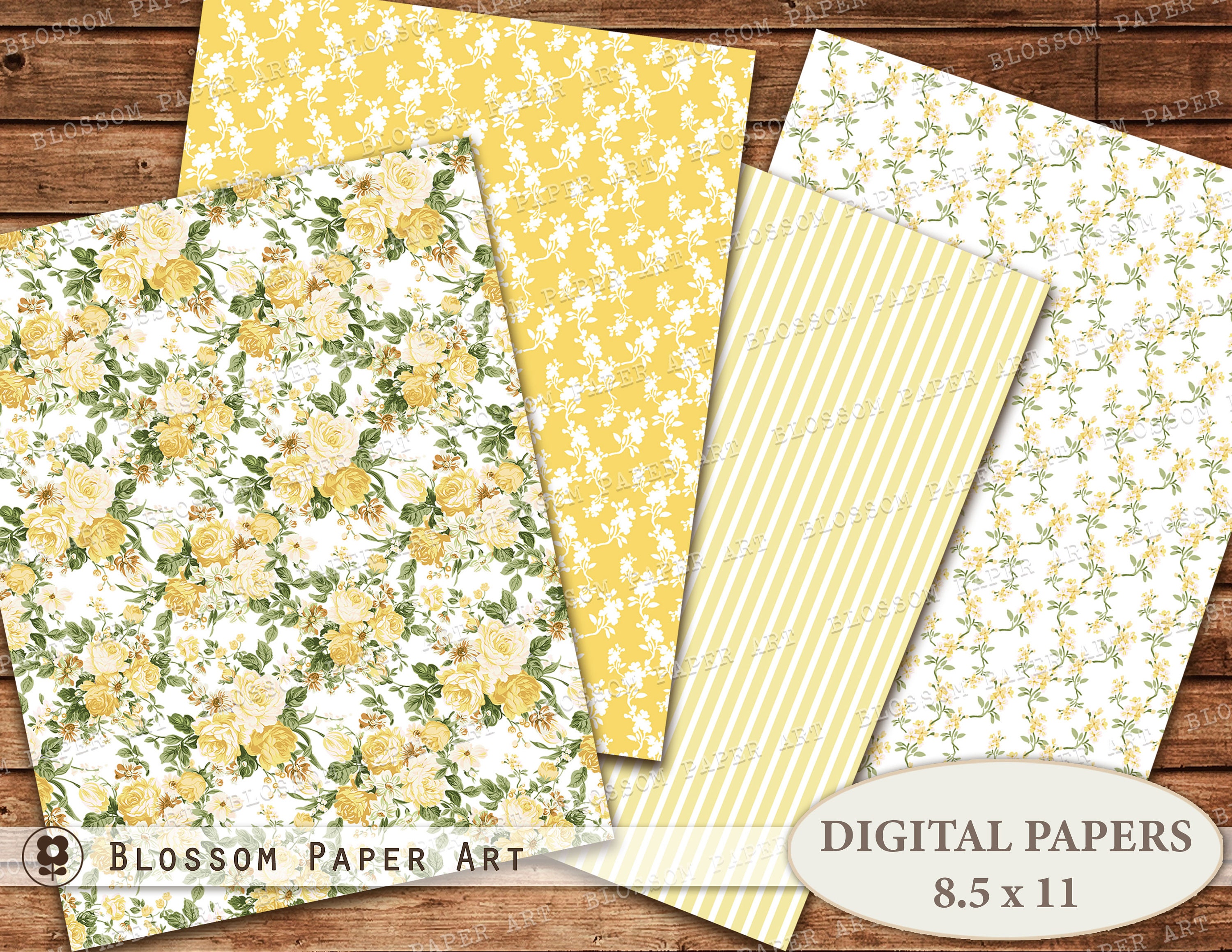 Yellow Digital Paper Floral Scrapbook Paper 85x11 Papers | Etsy