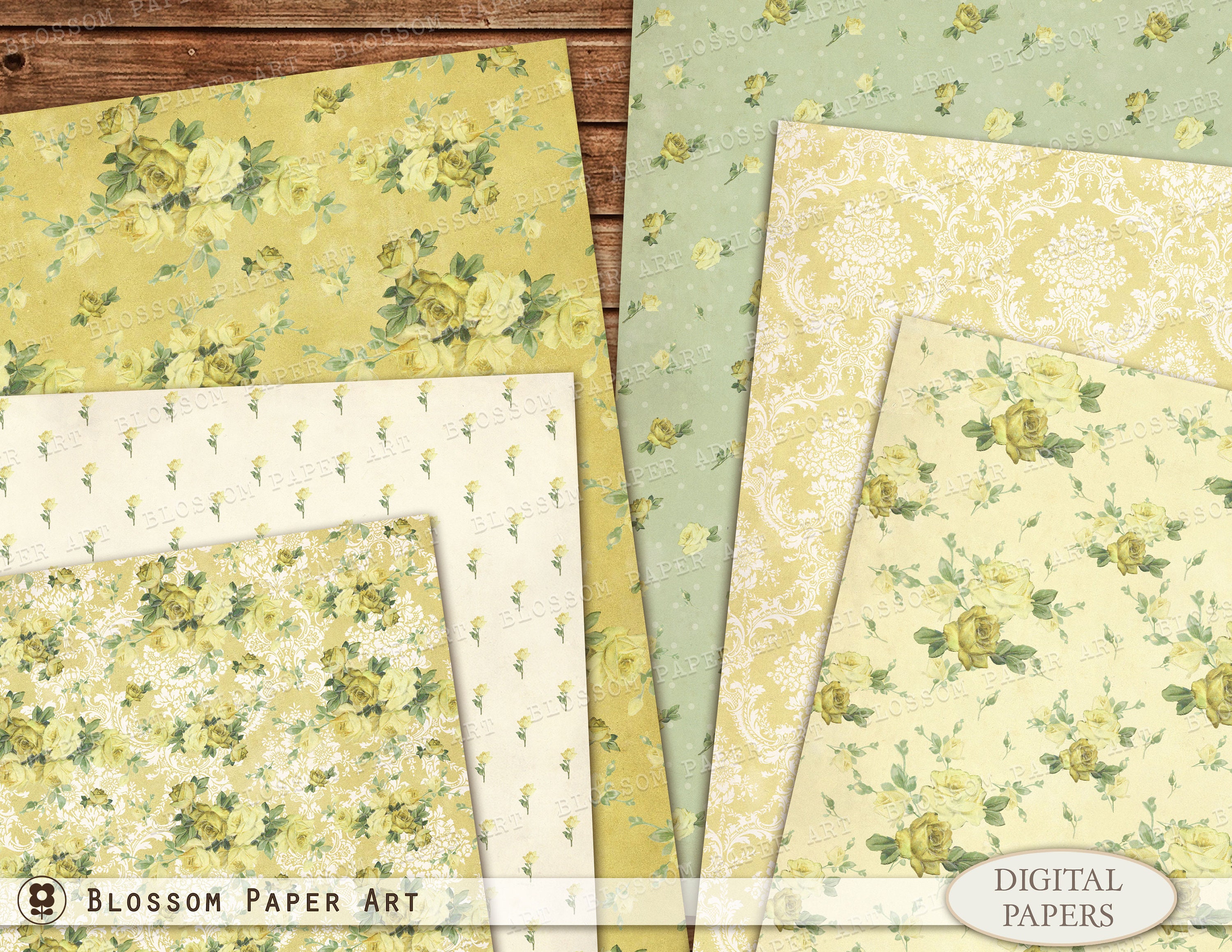 Vintage Digital Paper Scrapbook Paper Pack Yellow | Etsy