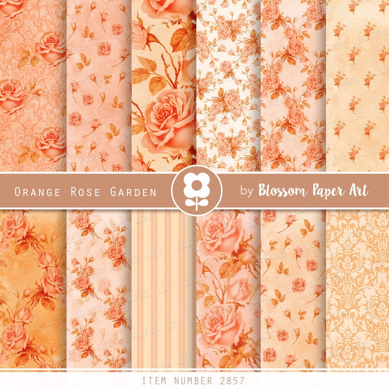 Floral Digital Paper Orange Scrapbook Papers Autumn Papers - Etsy