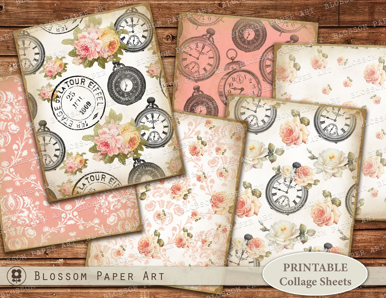 Digital Paper VINTAGE FLOWERS Digital Collage Sheet Digital - Etsy