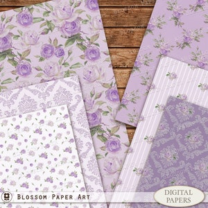 Digital Paper, Purple Digital Paper Pack, Roses Scrapbook Collage ...