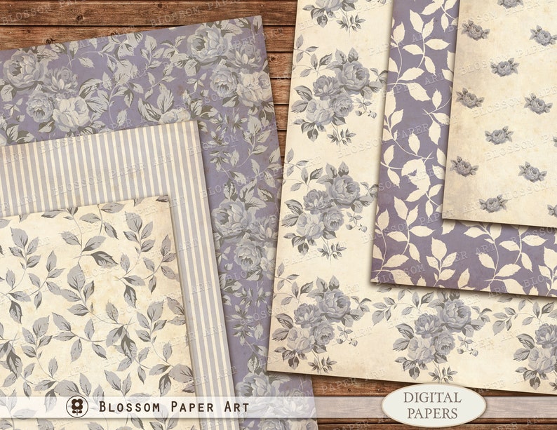 Blue Digital Paper Blue Navy Digital Paper Pack Junk Journal - Etsy