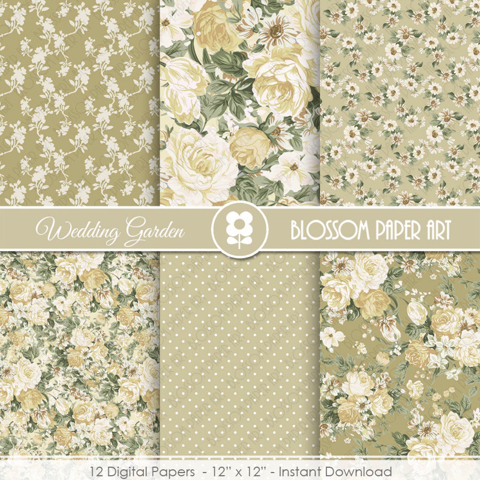 Floral Wedding Digital Paper Floral Digital Paper Pack - Etsy