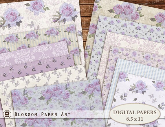 Purple Digital Paper Roses Scrapbook Paper Vintage Floral - Etsy