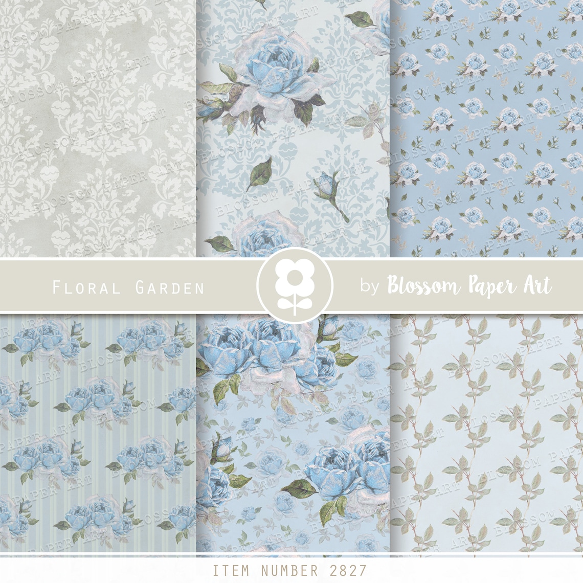 Blue Floral Digital Paper Shabby Roses Digital Prints Pale - Etsy