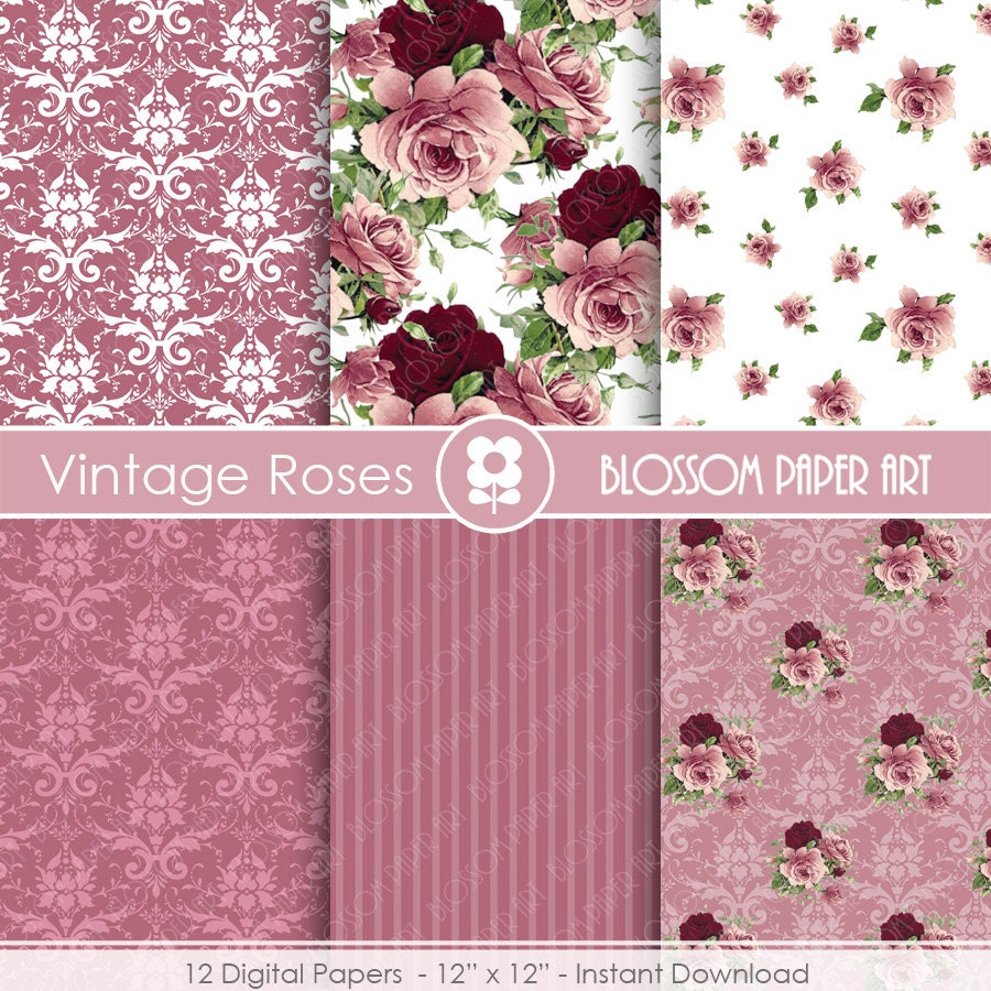 Rose Digital Paper Plum Digital Paper Pack Wedding - Etsy